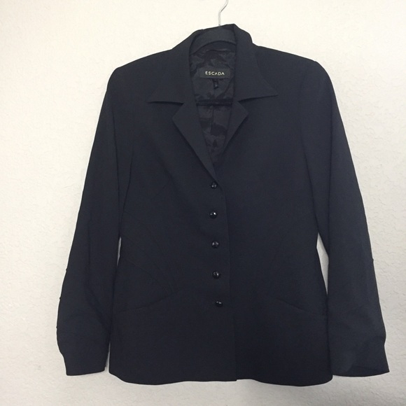 Escada | Jackets & Coats | Escada Black Blazer 8s Style Piping Buttons ...